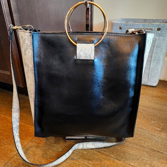 Able | Bags | Able Black Leather Snake Print Tote | Poshmark
